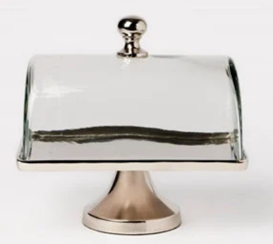 Silver and Glass Rectangular Cake Dome with Stand (2 Sizes) – Black and ...